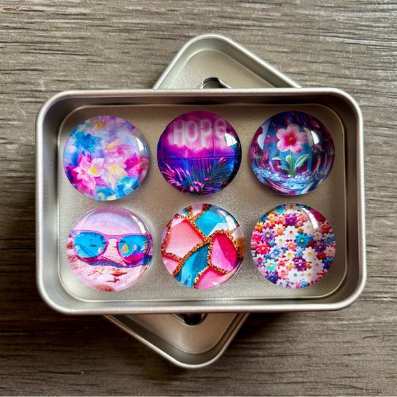 Office | Handmade Colorful Glass Magnet Set With Floral And Abstract ...